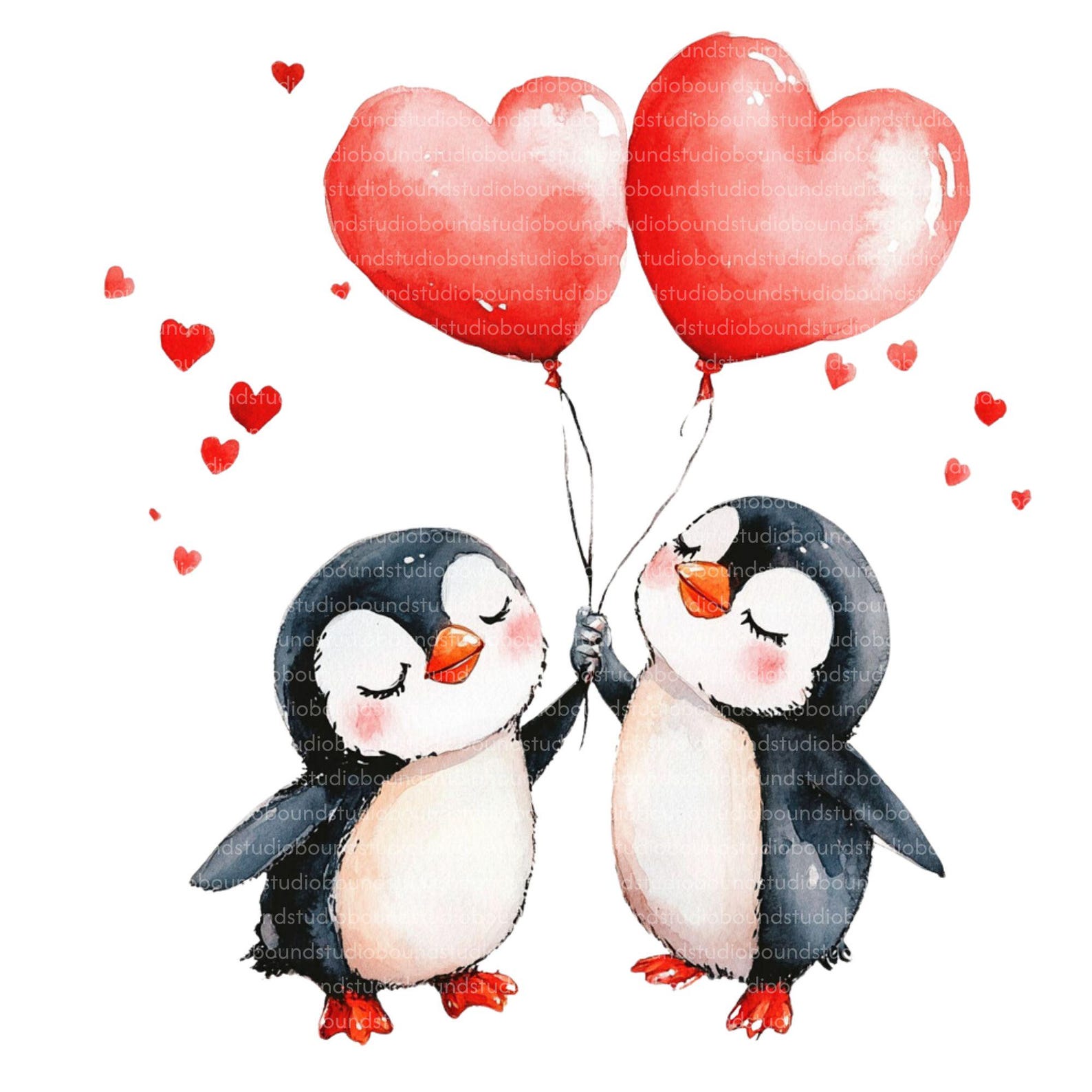Penguin Couple Watercolor Clipart: Valentine's Day Graphics (digital ...