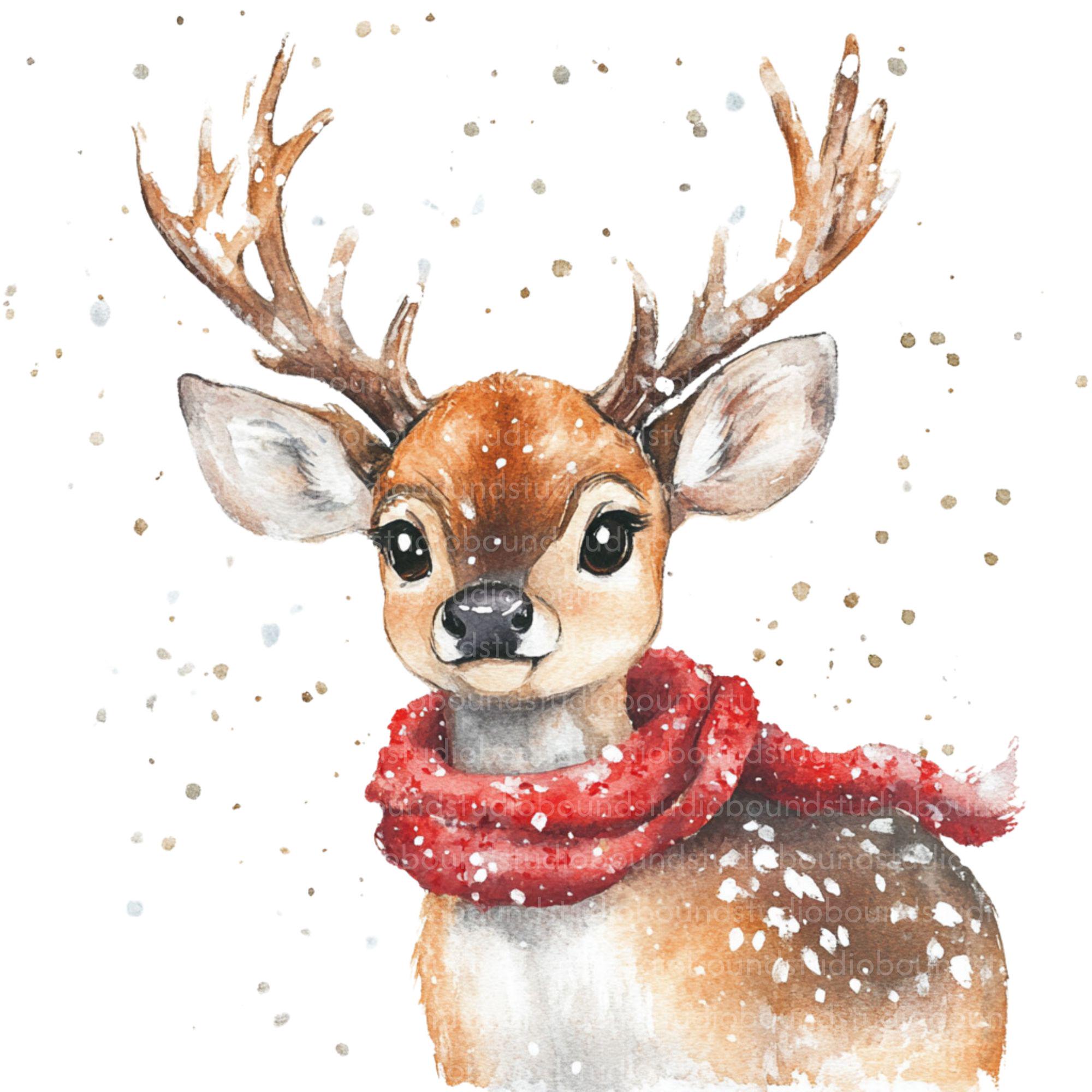 14 Cute Watercolor Christmas Deer Clipart, Printable Watercolor Clipart ...