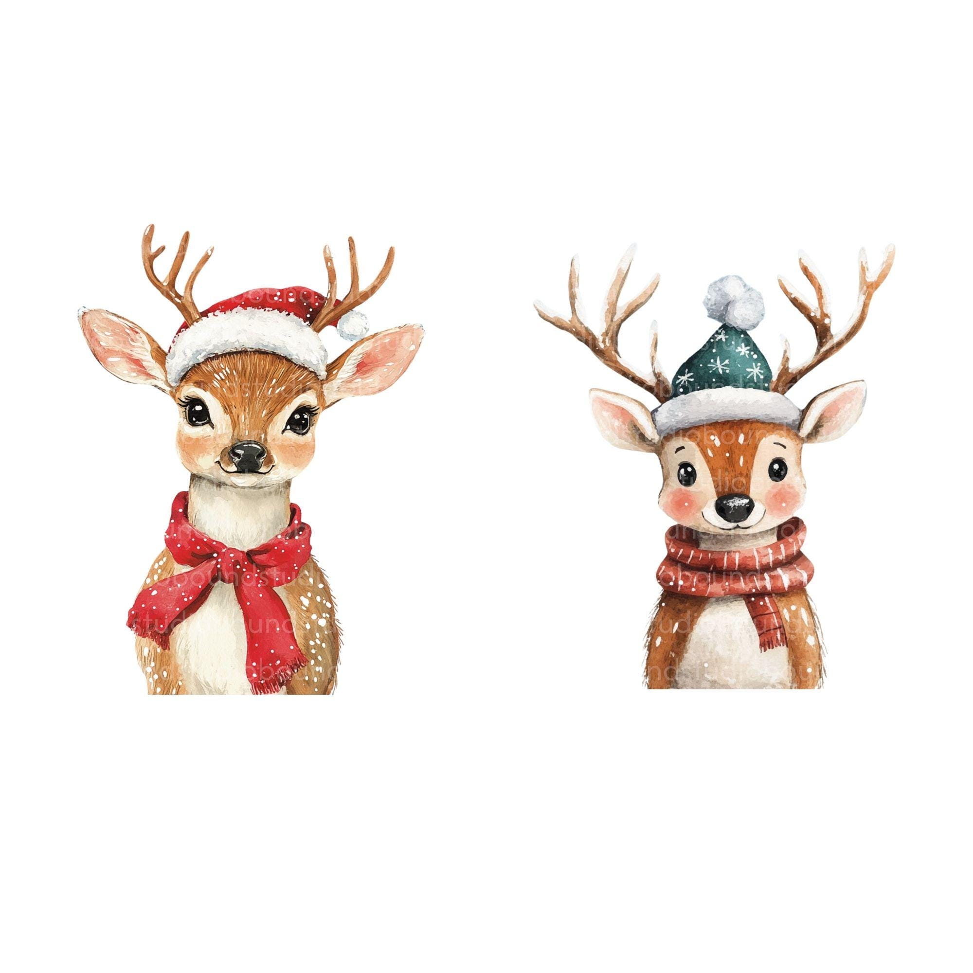 Watercolor Christmas Deer Clipart, Cute Holiday PNG JPG (digital ...