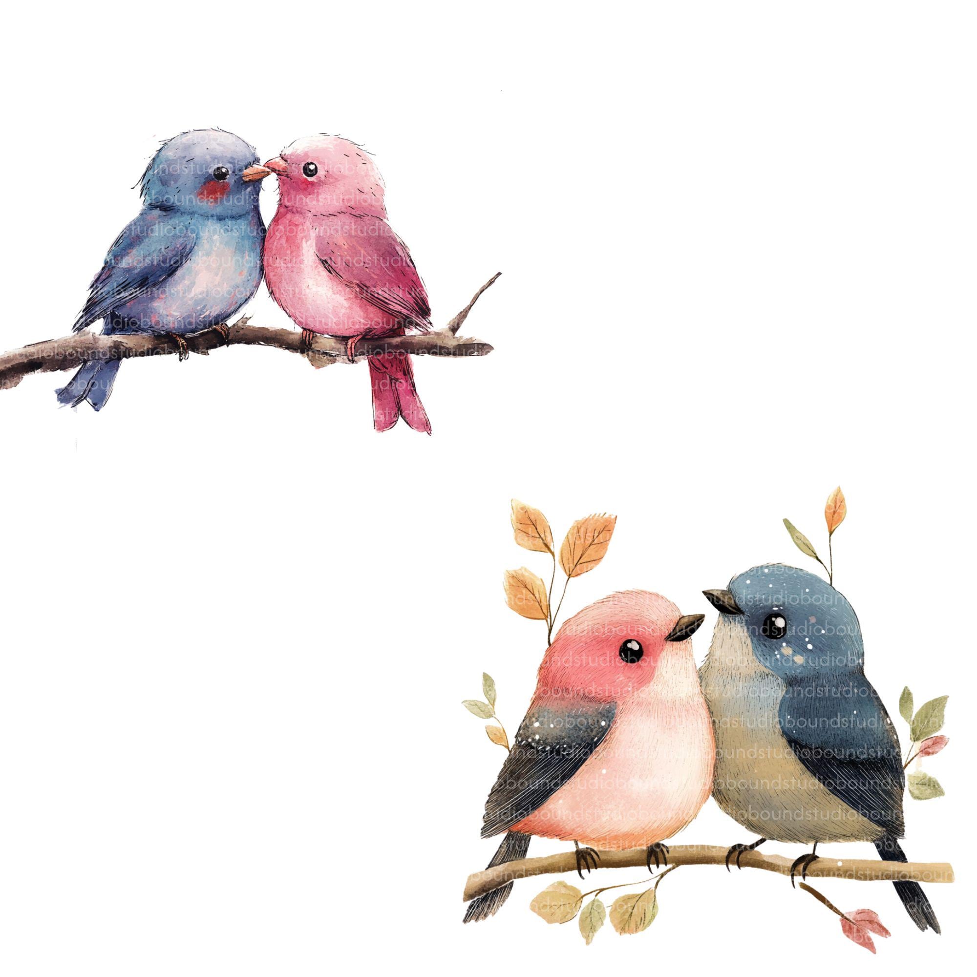 11 Cute Birds in Love Clipart, Printable Watercolor Clipart, Digital ...