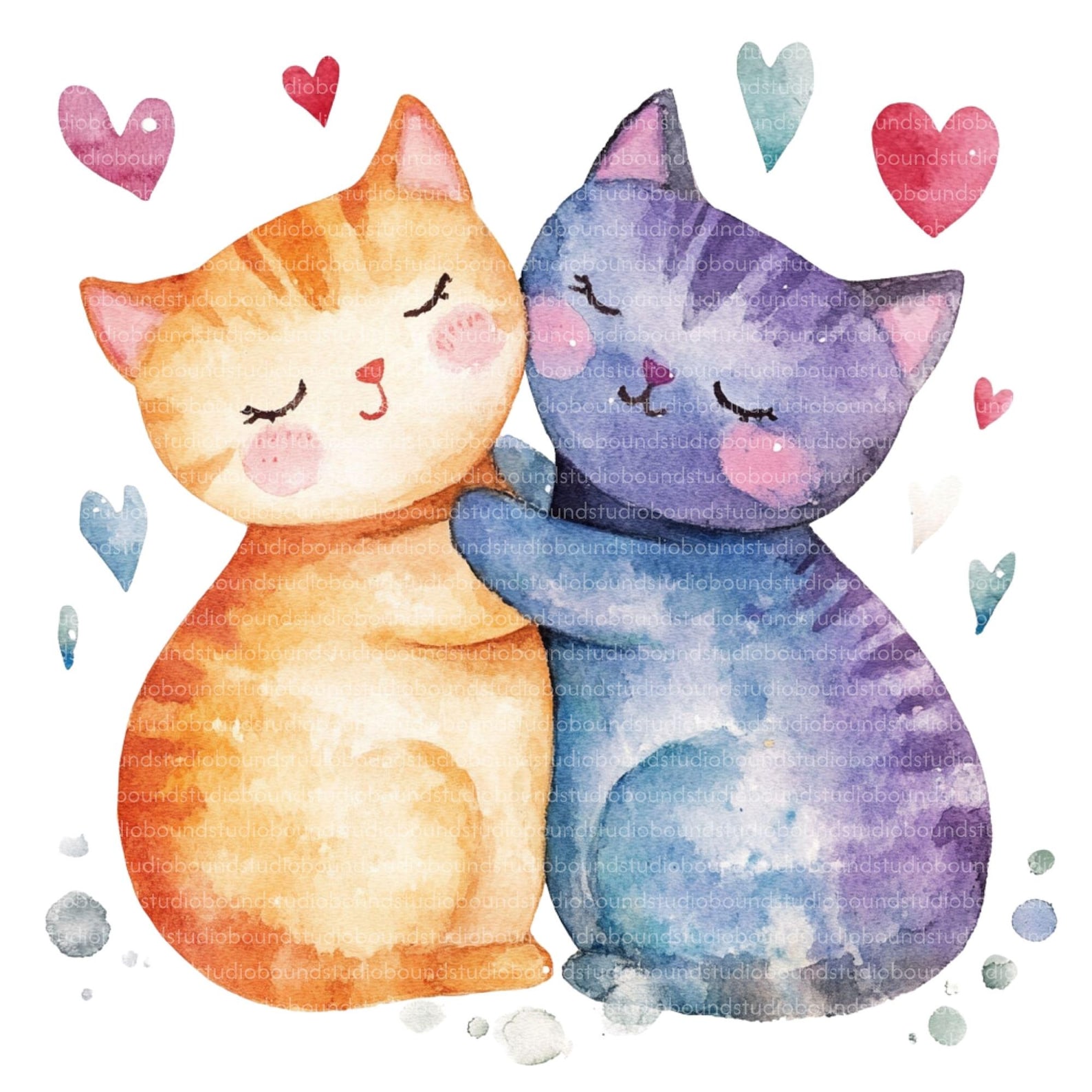 13 Cute Cat Couple Clipart, Printable Watercolor Clipart, Cat Clipart ...