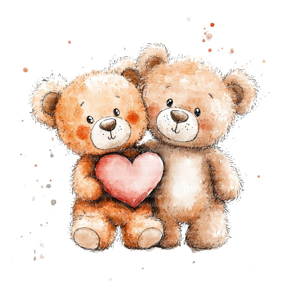 Watercolor Teddy Bear Couple Clipart: Valentine's Day Graphics (digital ...