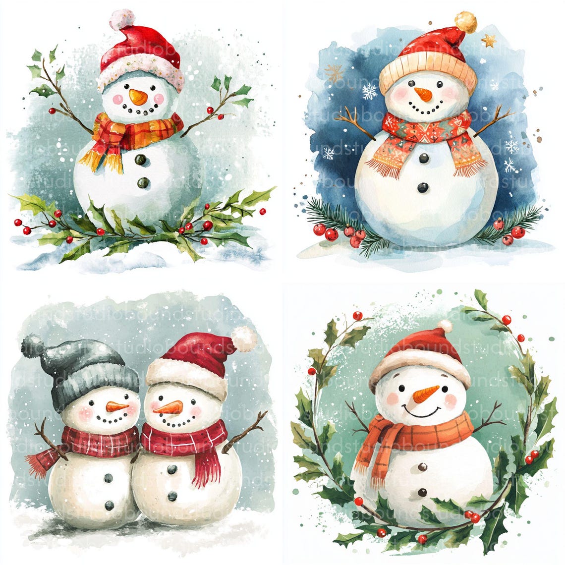 20 Happy Watercolor Christmas Snowman Clipart, Printable Watercolor ...