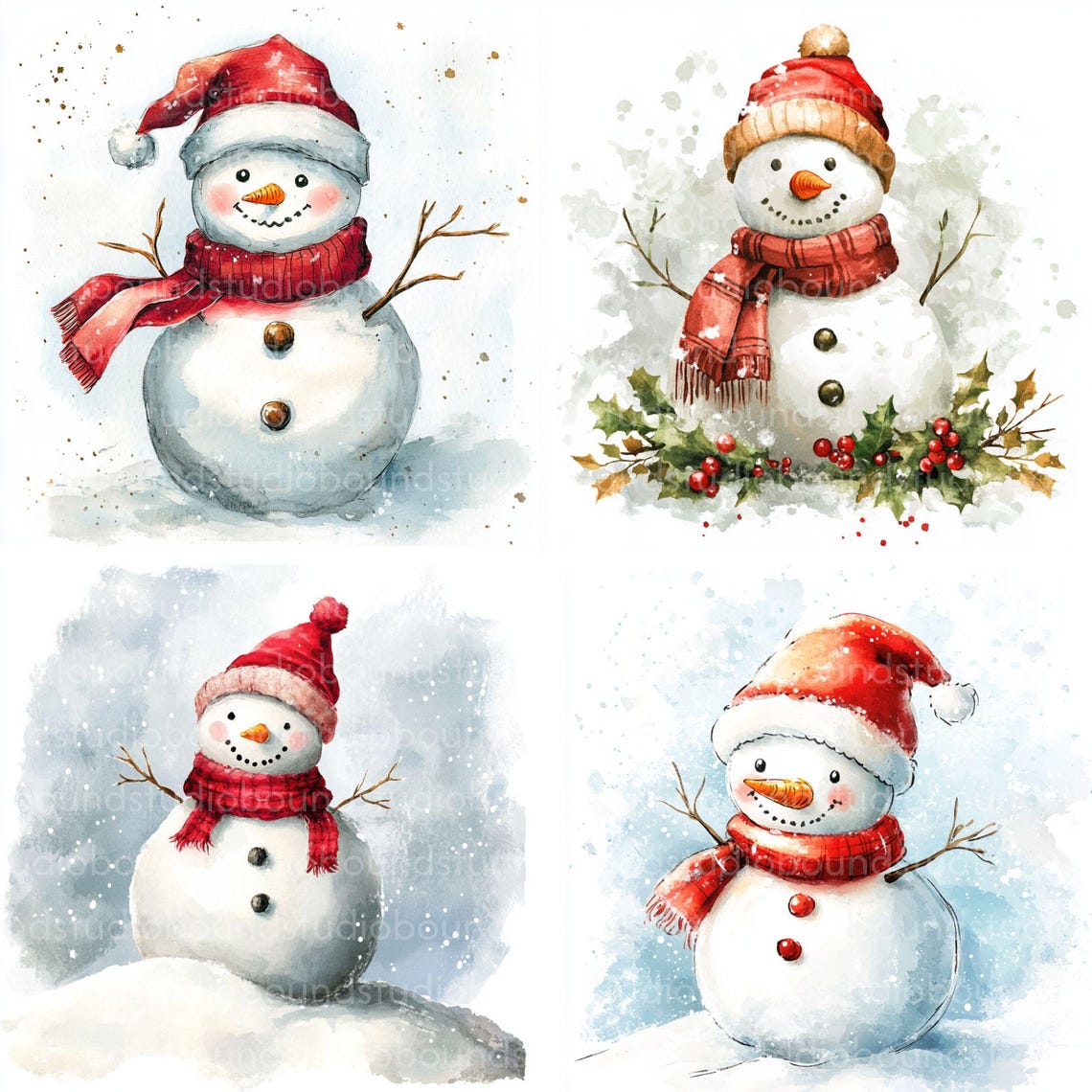 20 Happy Watercolor Christmas Snowman Clipart, Printable Watercolor ...