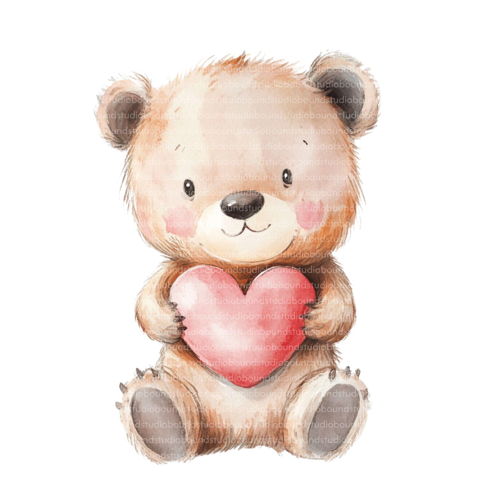 Cute Bear Watercolor Clipart, Valentine's Day PNG JPG (digital Download ...