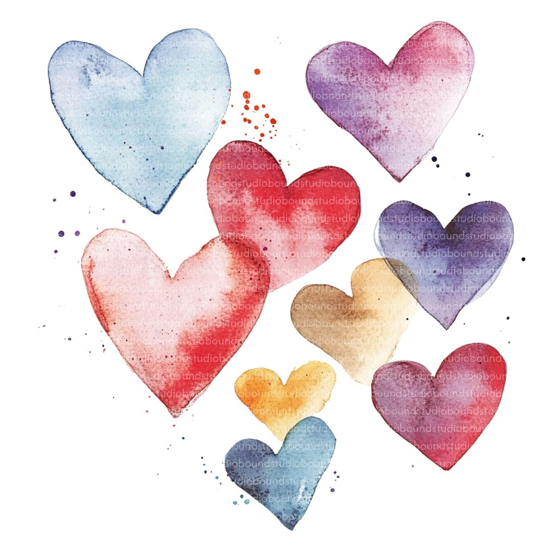 10 Watercolor Hearts Clipart, Printable Watercolor Clipart, Valentine's ...