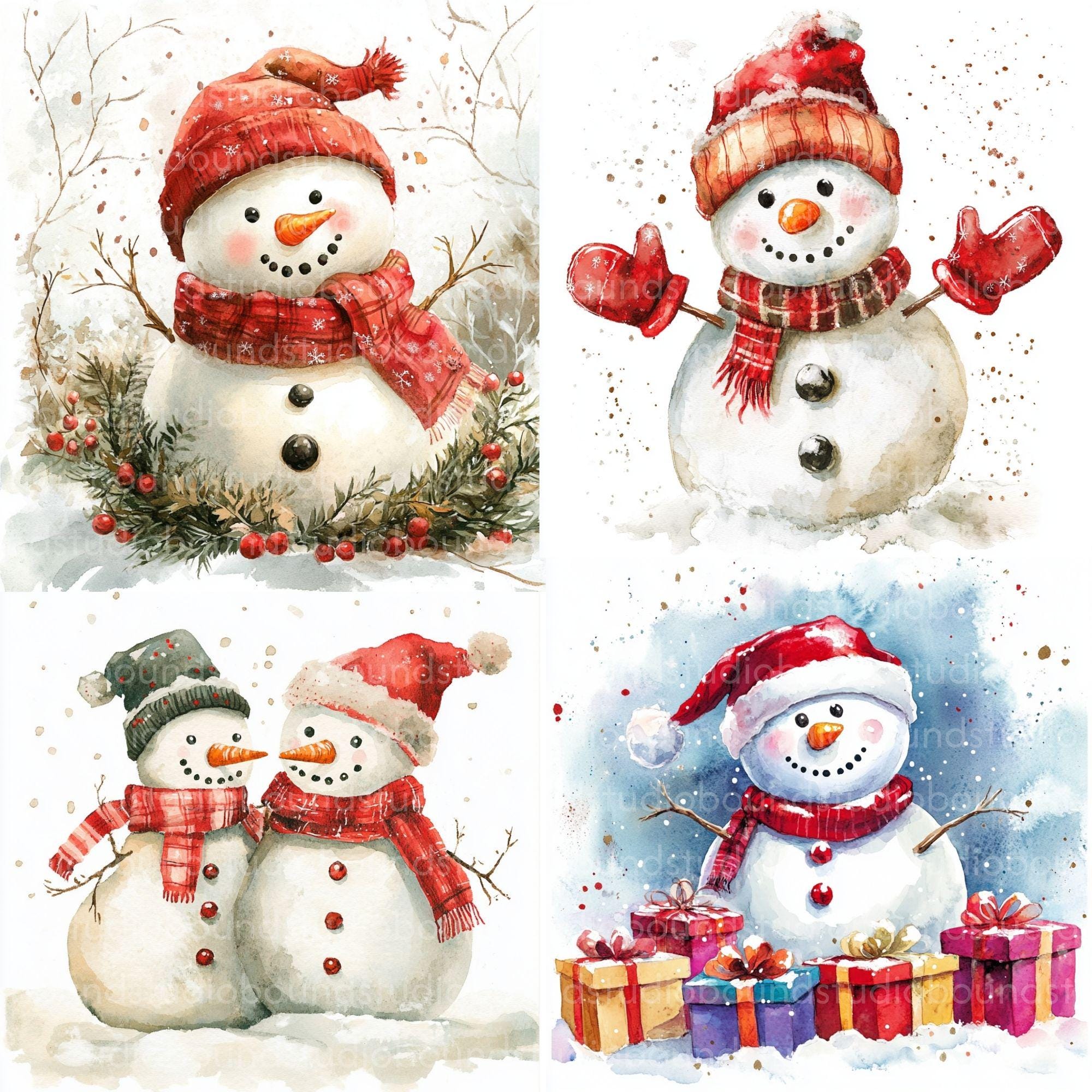 20 Happy Watercolor Christmas Snowman Clipart, Printable Watercolor ...