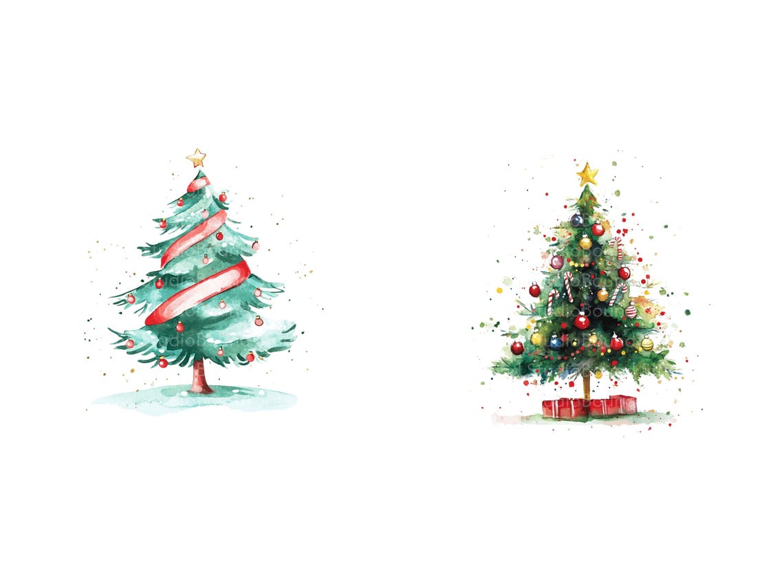 Watercolor Christmas Tree Clipart: Artistic PNG/JPG Images (digital ...