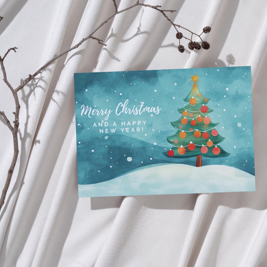 Printable Merry Christmas Card | 7x5 Folded Card With Christmas Tree ...