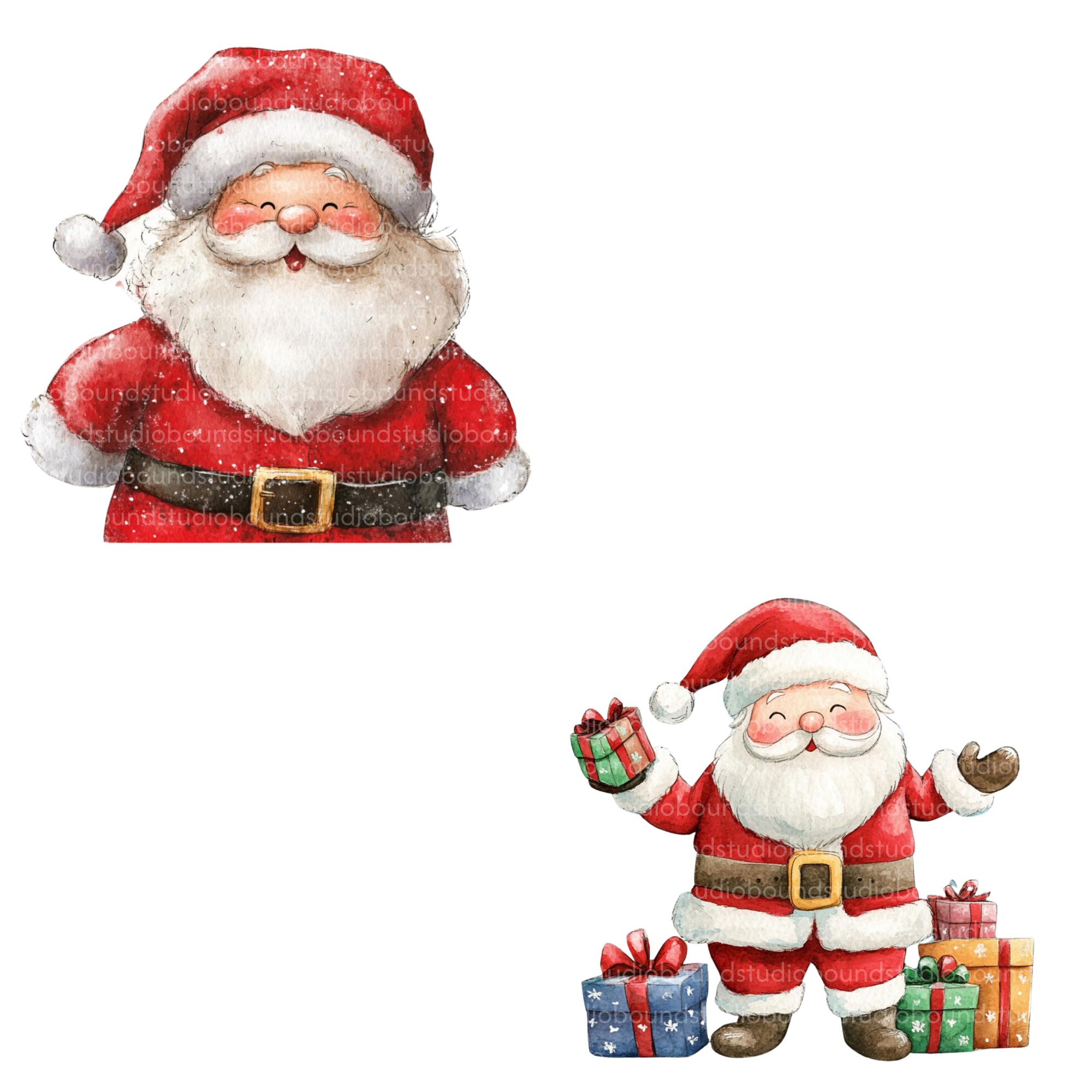 12 Watercolor Santa Claus Clipart, Printable Watercolor Clipart ...
