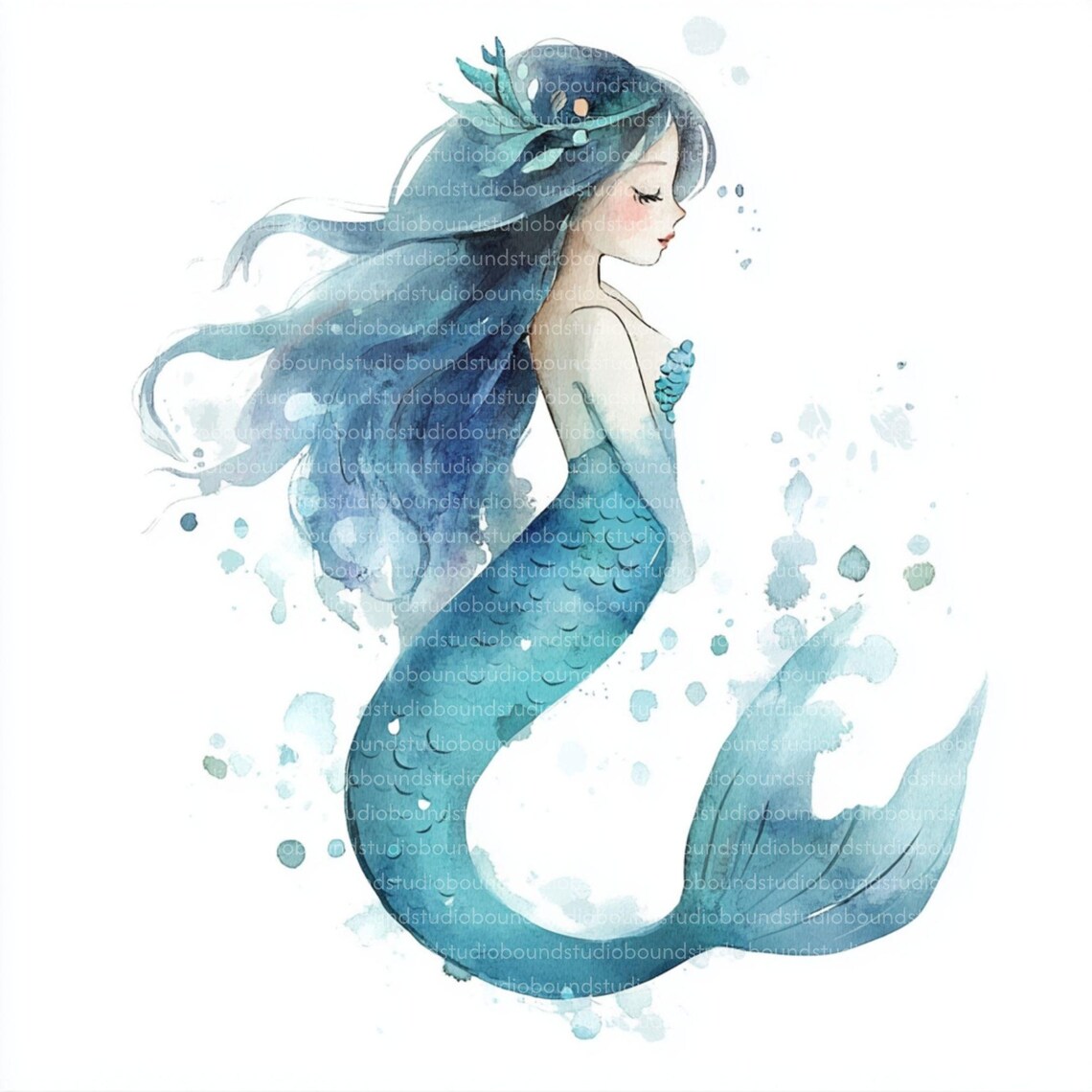 12 Beautiful Mermaid Clipart, Printable Watercolor Clipart, Digital ...