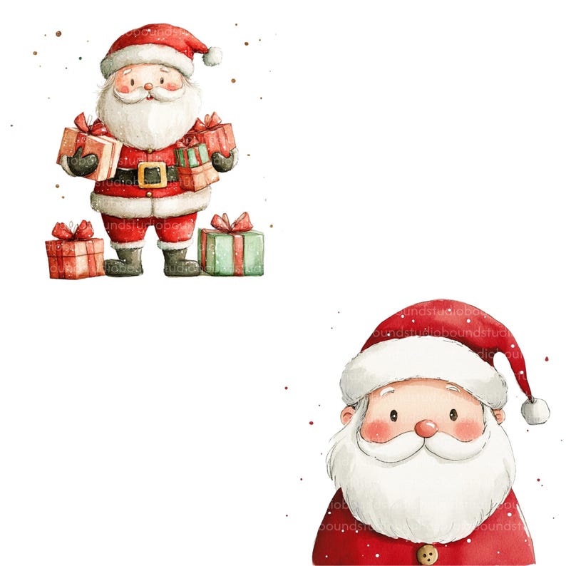 12 Watercolor Santa Claus Clipart, Printable Watercolor Clipart ...