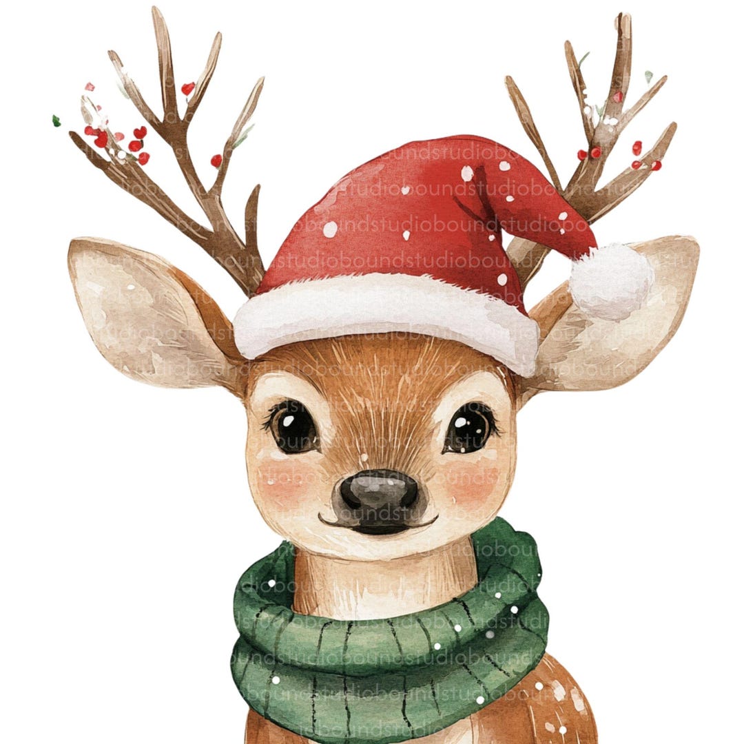 14 Cute Watercolor Christmas Deer Clipart, Printable Watercolor Clipart ...