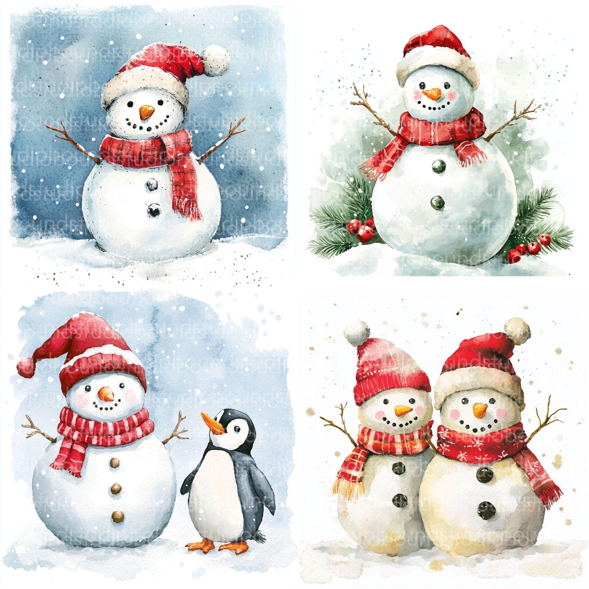 20 Happy Watercolor Christmas Snowman Clipart, Printable Watercolor ...