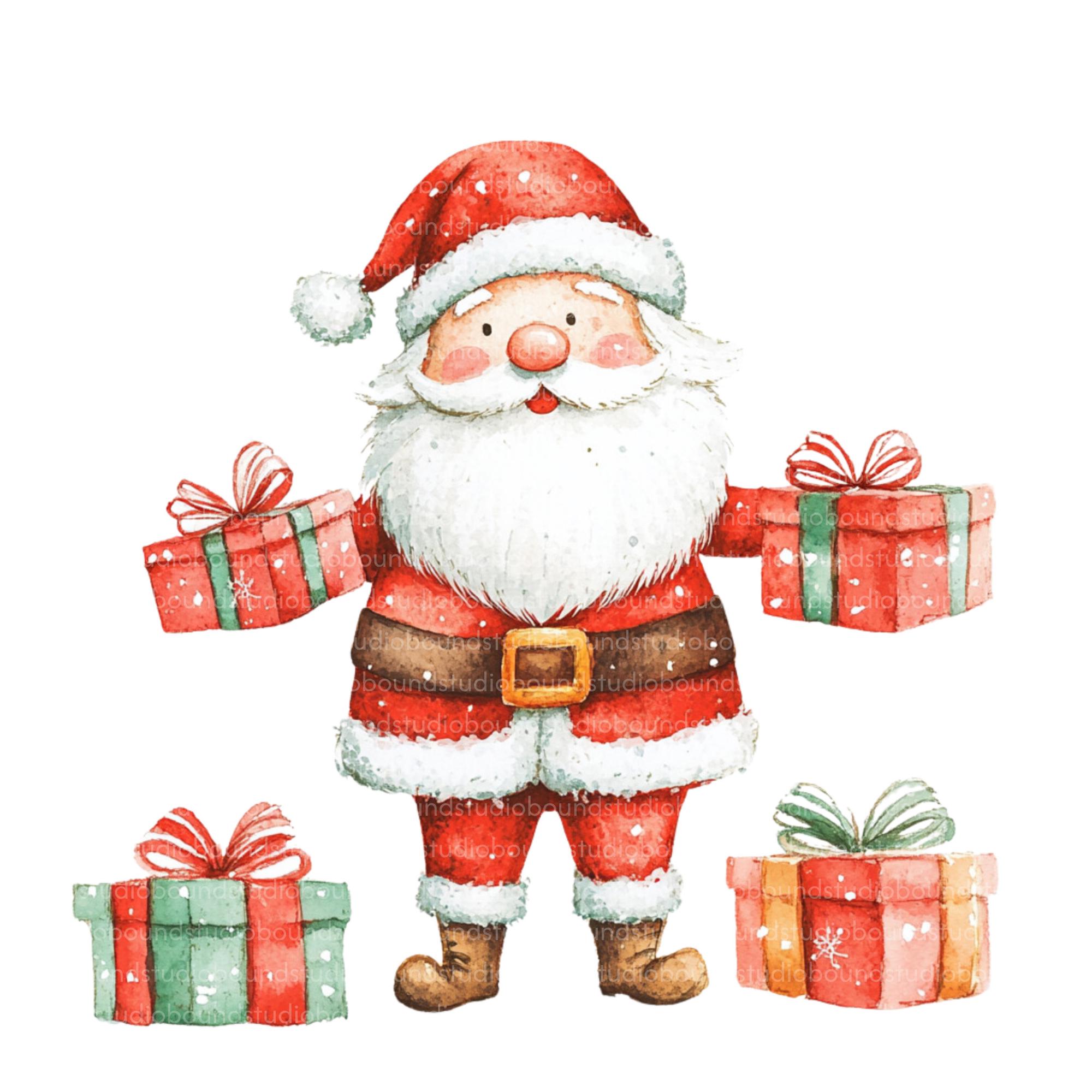 12 Watercolor Santa Claus Clipart, Printable Watercolor Clipart ...