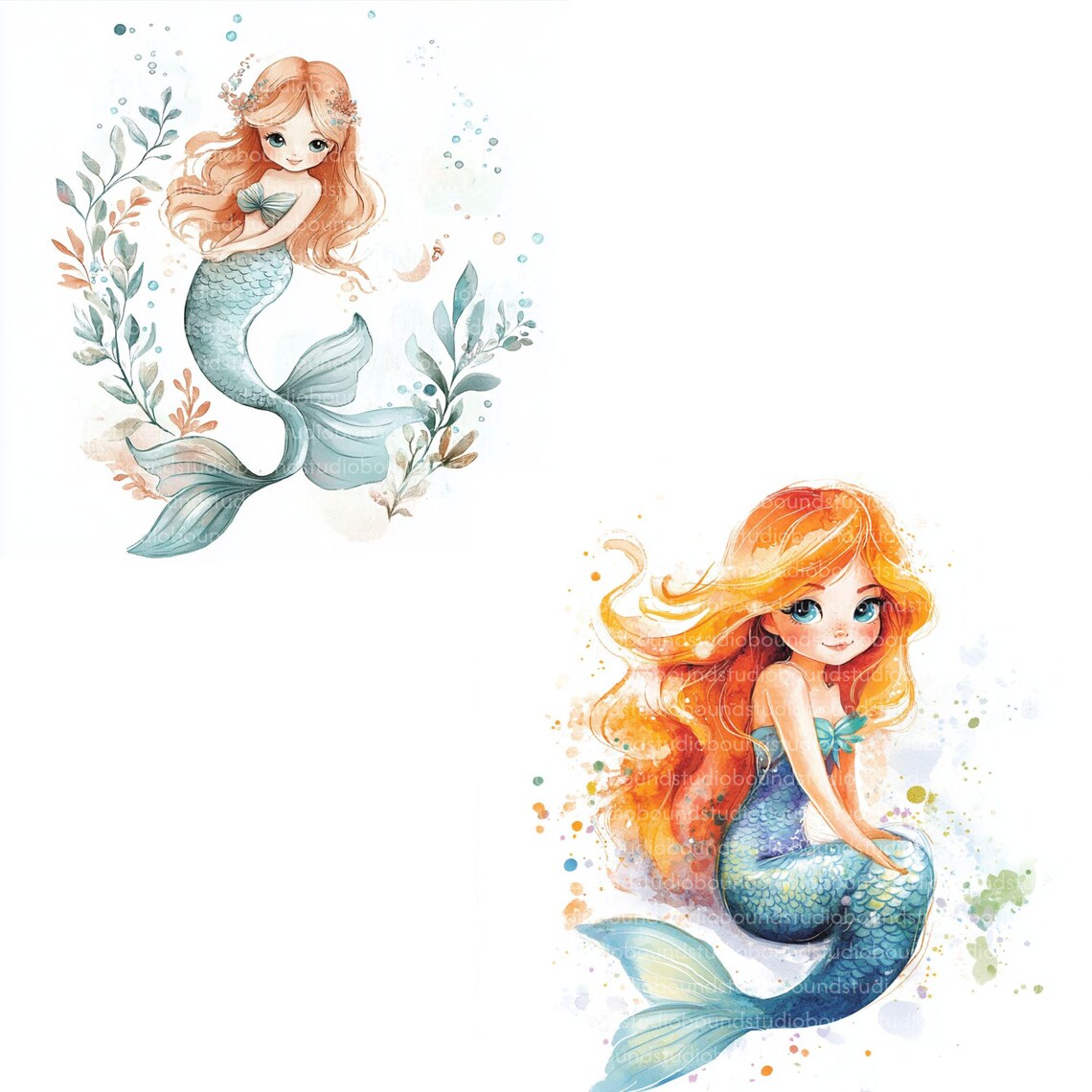 12 Beautiful Mermaid Clipart, Printable Watercolor Clipart, Digital ...