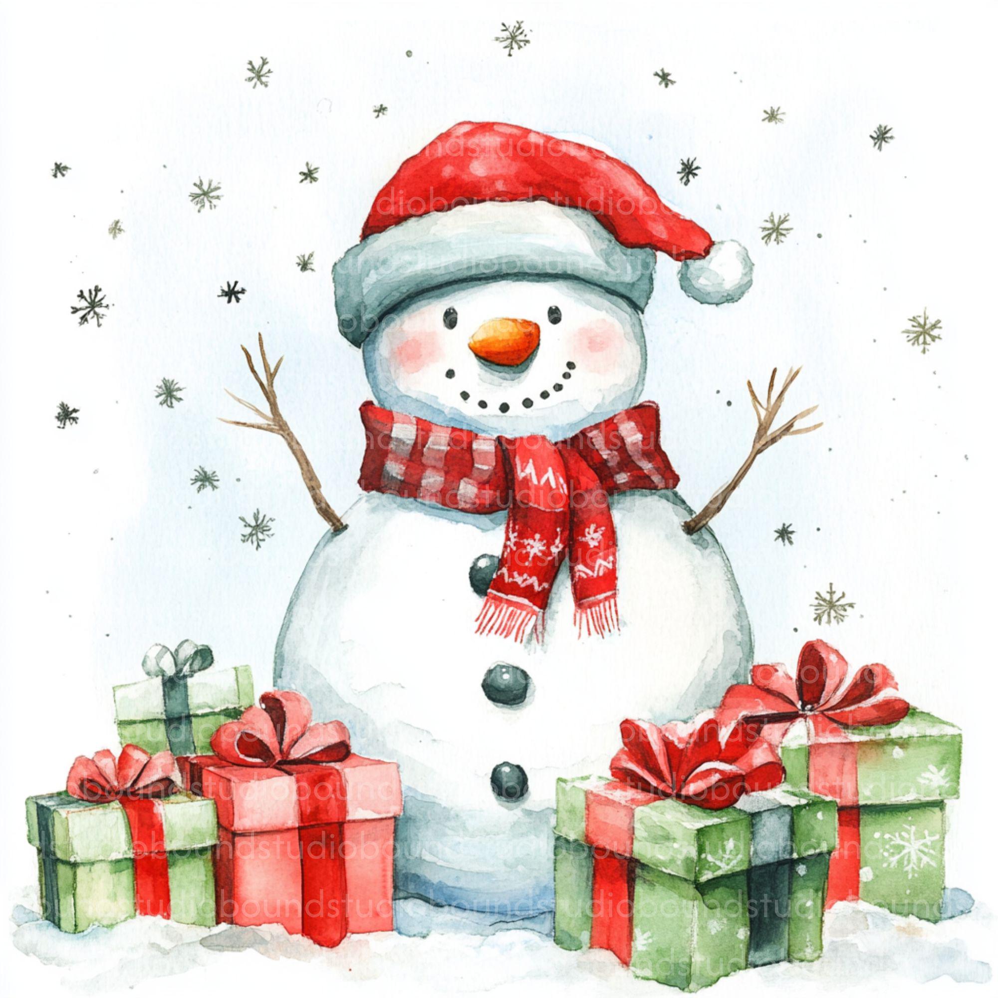 20 Happy Watercolor Christmas Snowman Clipart, Printable Watercolor ...