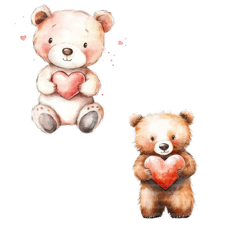 Cute Bear Watercolor Clipart, Valentine's Day PNG JPG (digital Download ...