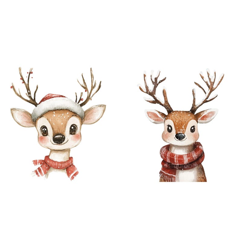 14 Cute Watercolor Christmas Deer Clipart, Printable Watercolor Clipart ...