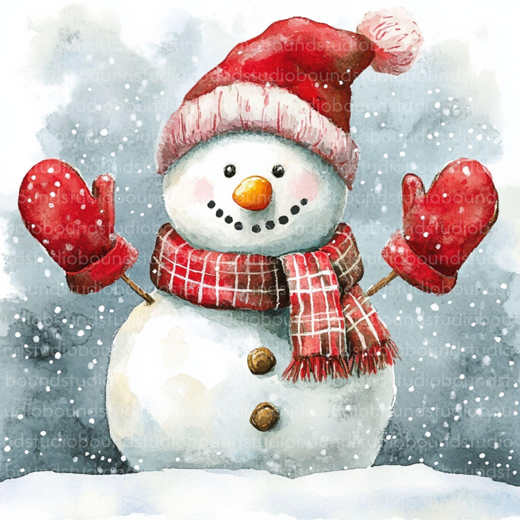 20 Happy Watercolor Christmas Snowman Clipart, Printable Watercolor ...