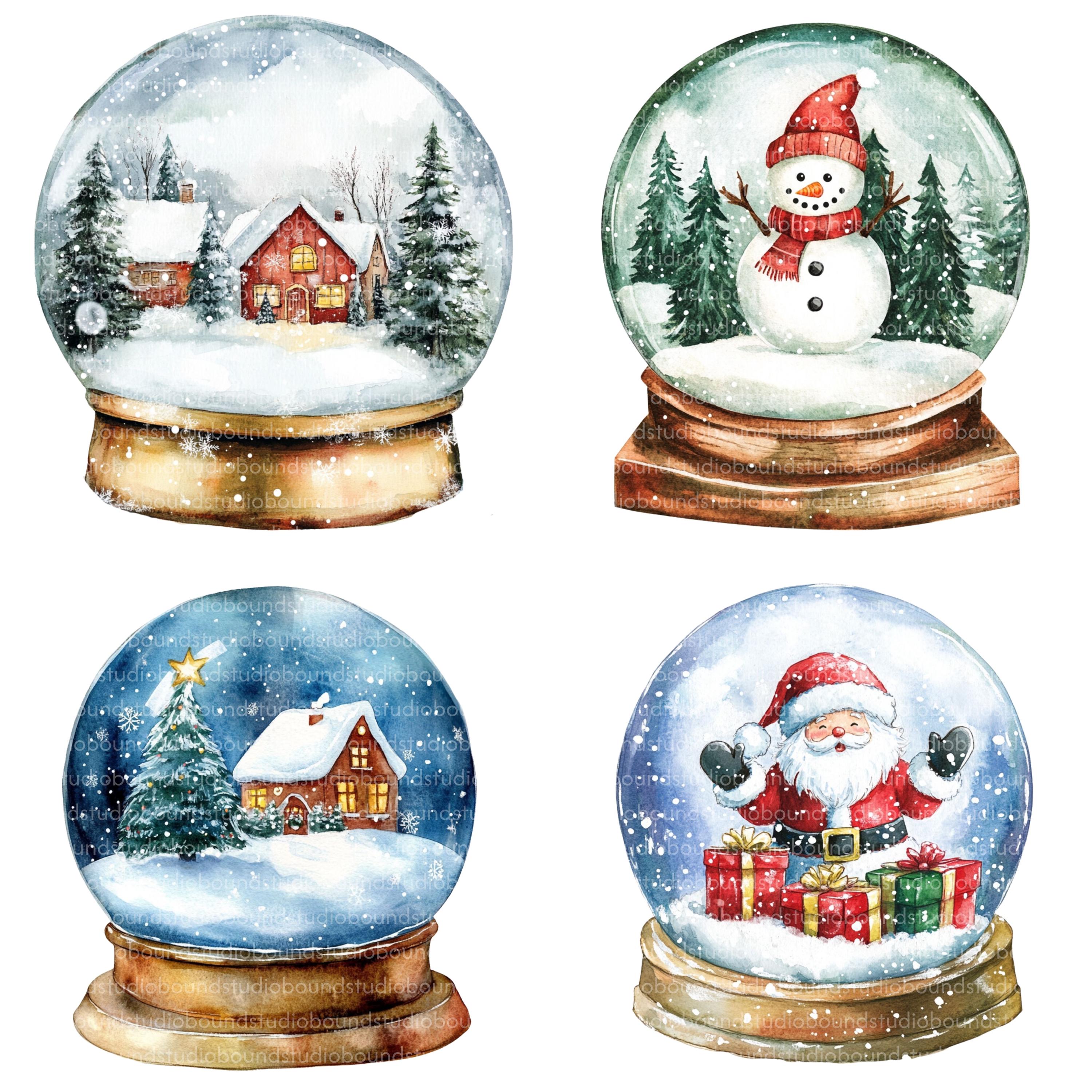 14 Christmas Snow Globe Clipart, Printable Watercolor Clipart ...