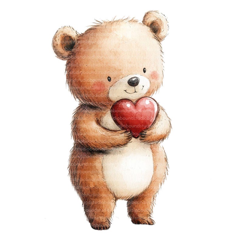 Cute Bear Watercolor Clipart, Valentine's Day PNG JPG (digital Download ...