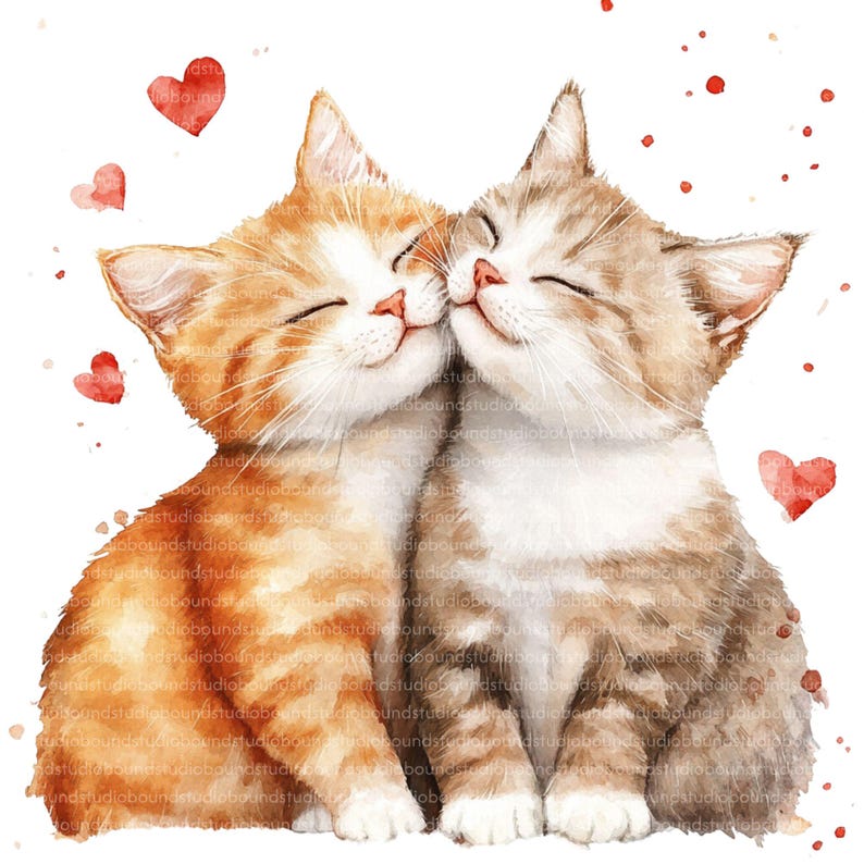 13 Cute Cat Couple Clipart, Printable Watercolor Clipart, Cat Clipart ...
