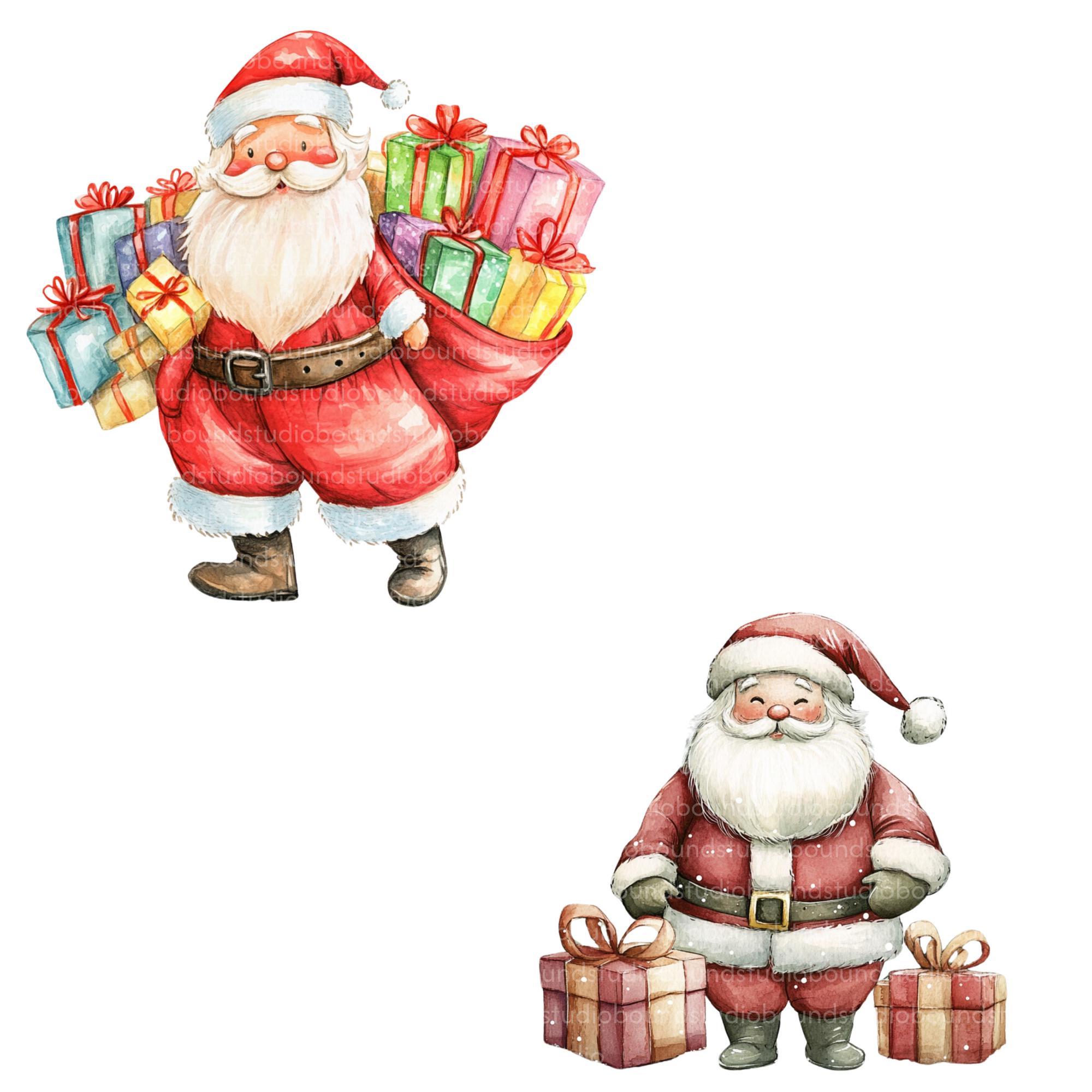 12 Watercolor Santa Claus Clipart, Printable Watercolor Clipart ...