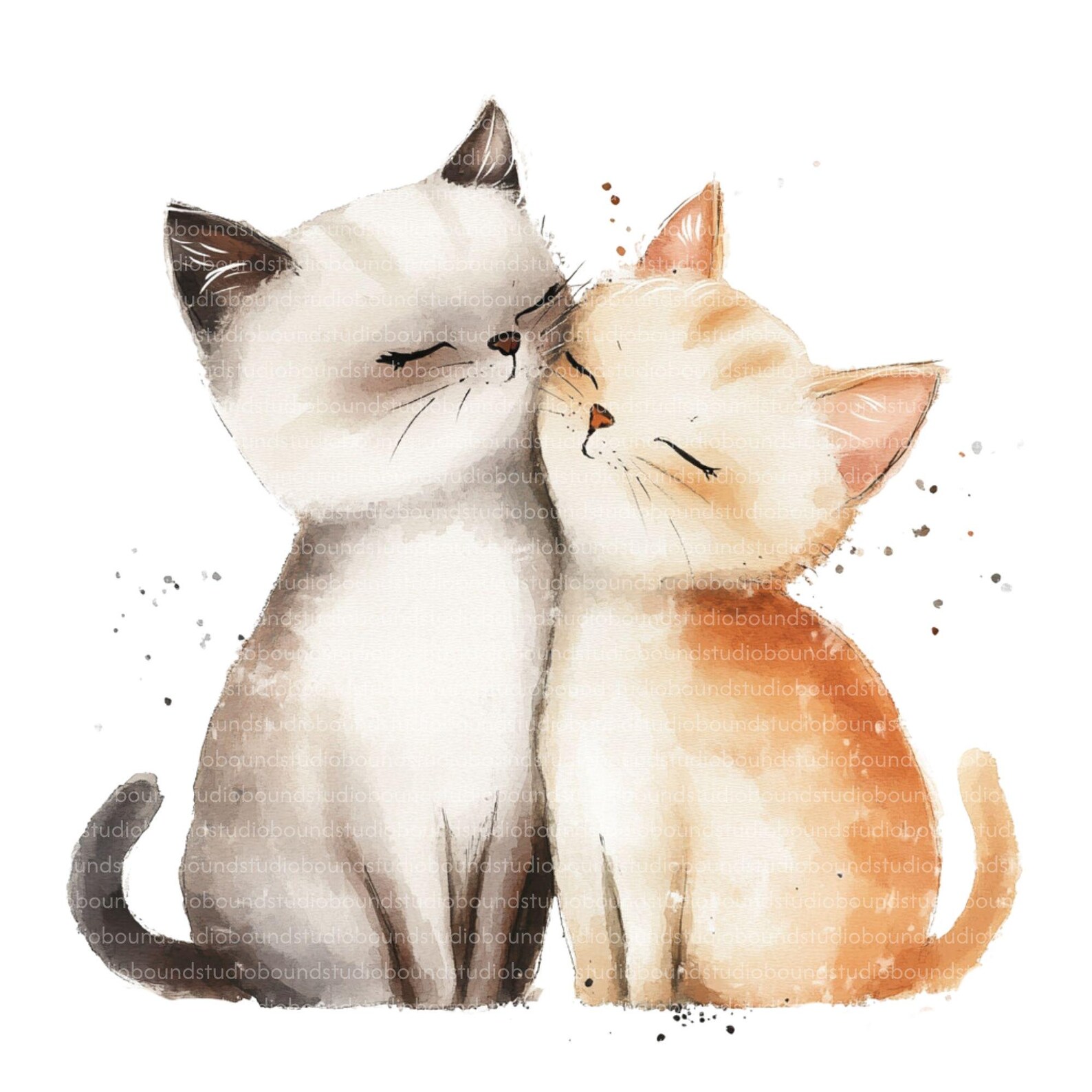 13 Cute Cat Couple Clipart, Printable Watercolor Clipart, Cat Clipart ...