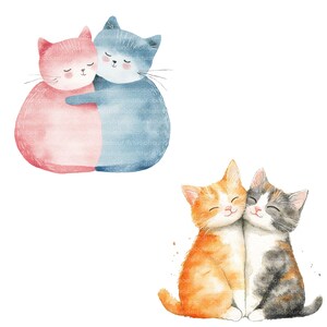 13 Cute Cat Couple Clipart, Printable Watercolor Clipart, Cat Clipart ...