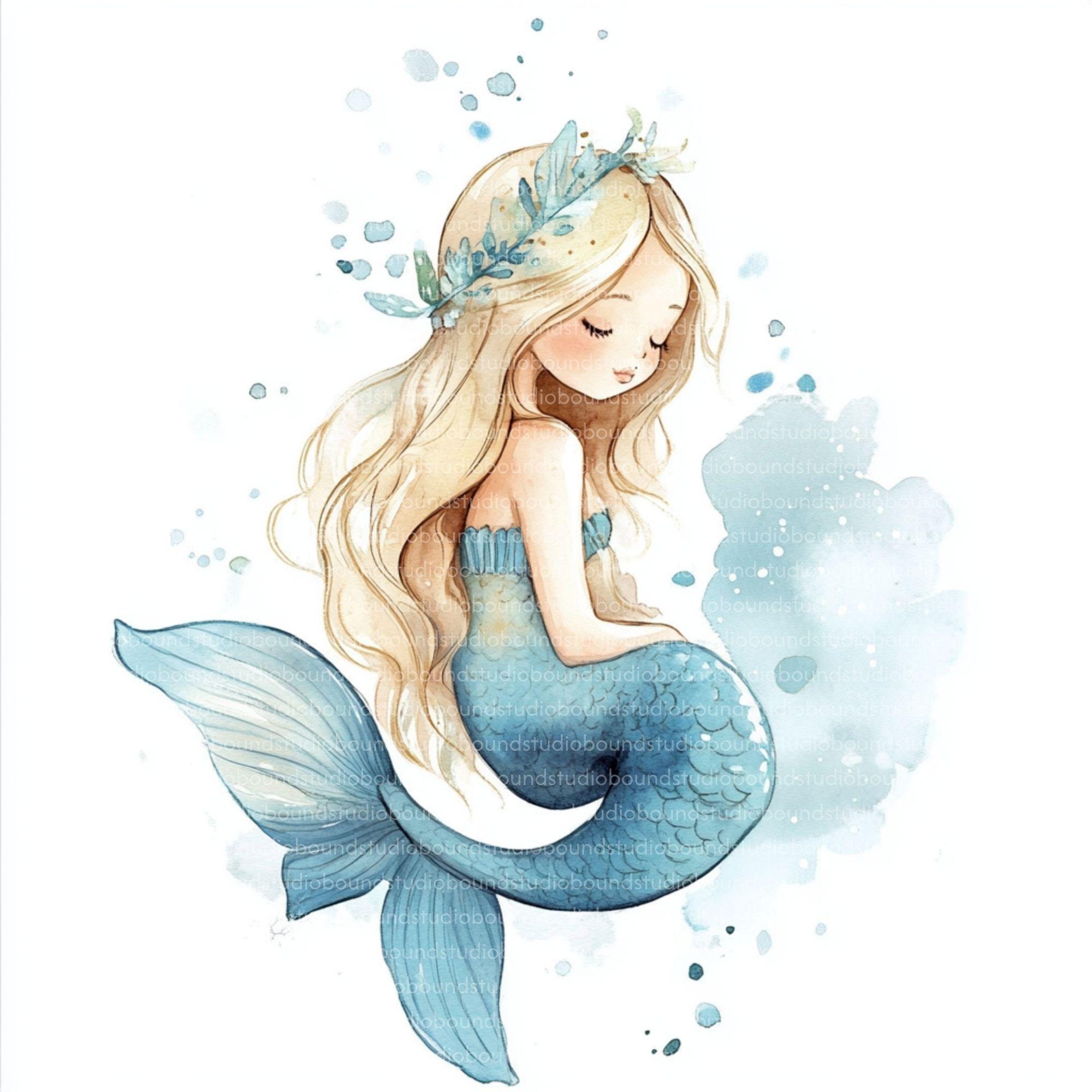 12 Beautiful Mermaid Clipart, Printable Watercolor Clipart, Digital ...