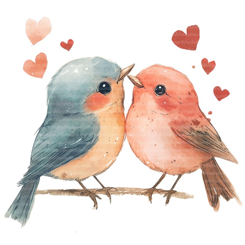 11 Cute Birds in Love Clipart, Printable Watercolor Clipart, Digital ...