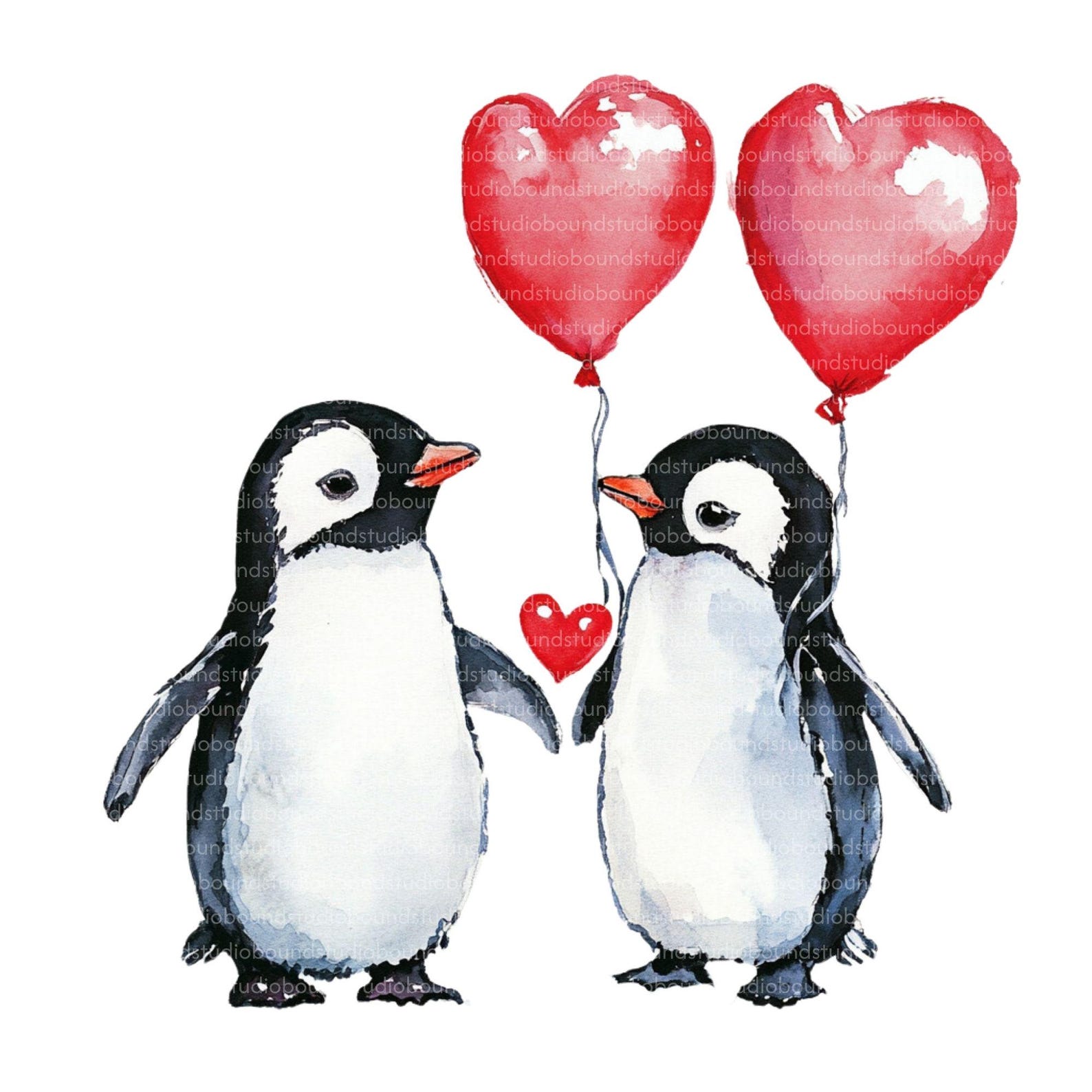 10 Cute Penguin Couple Clipart, Printable Watercolor Clipart, Valentine ...