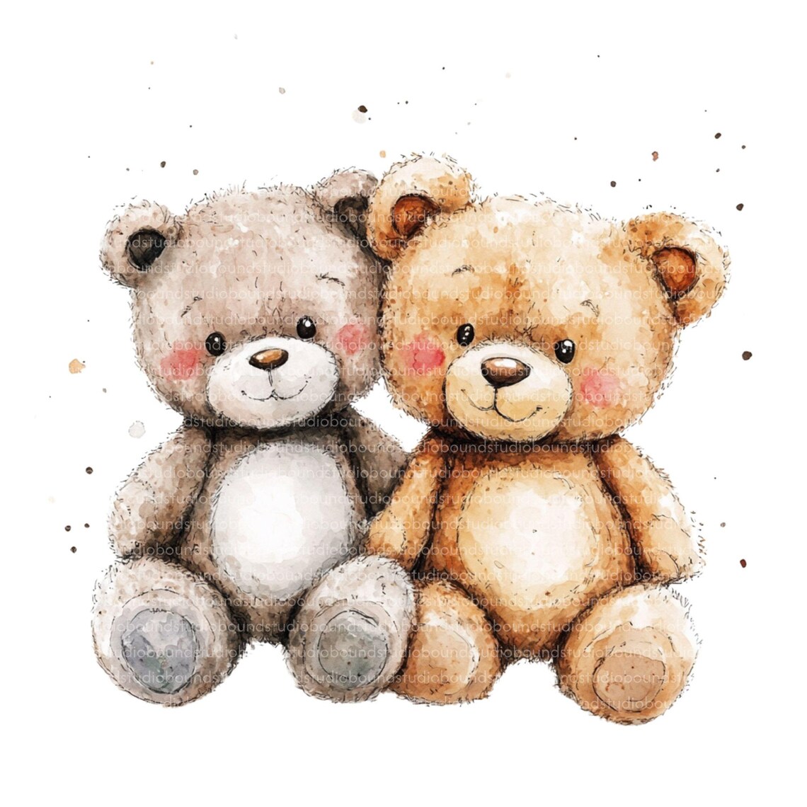 Watercolor Teddy Bear Couple Clipart: Valentine's Day Graphics (digital ...