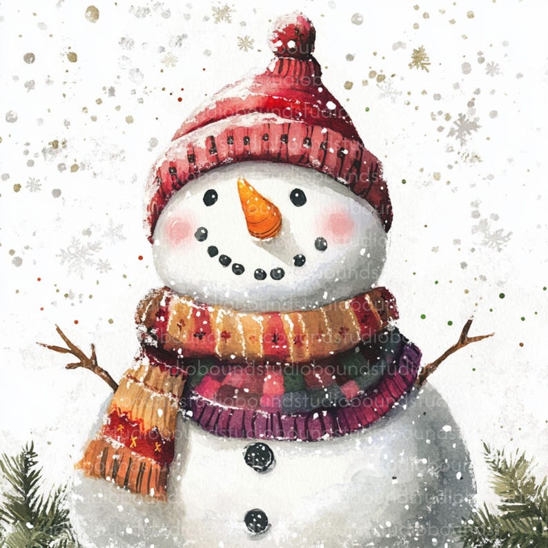 20 Happy Watercolor Christmas Snowman Clipart, Printable Watercolor ...