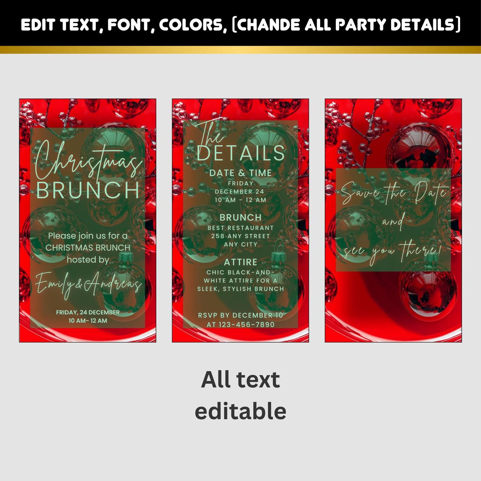 Red Christmas Brunch Animated Invitation | Festive Holiday Party Video ...