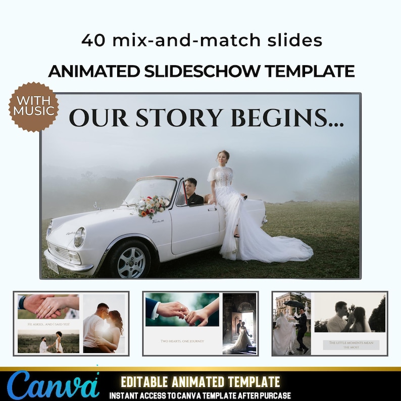 Animated Wedding Slideshow Canva Template | Romantic Love Story MP4 (40 ...