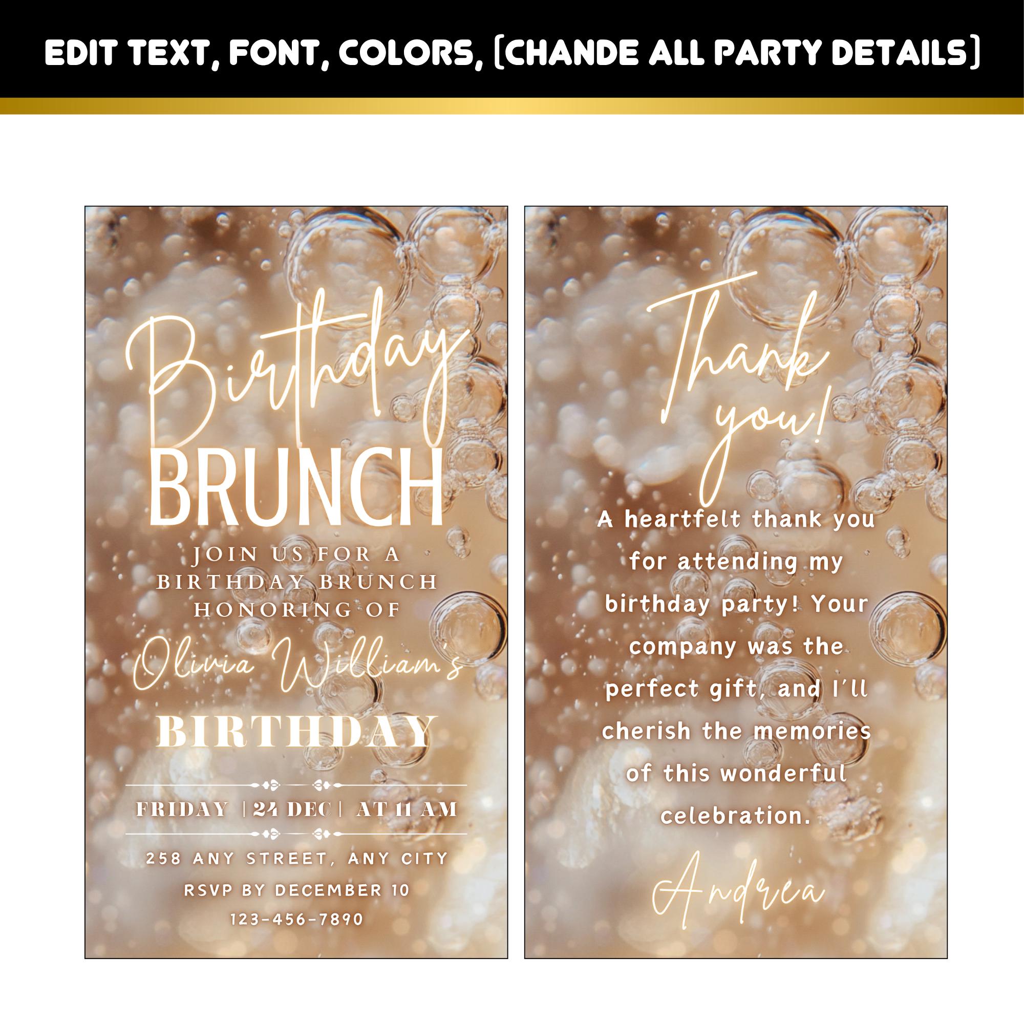 Elegant Animated Brunch Video Invitation, Gold & Bronze Text, Sparkling ...