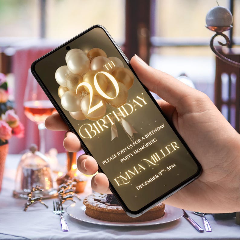 Gold Beige 20th Birthday Invitation Video, Animated Invite, Editable ...
