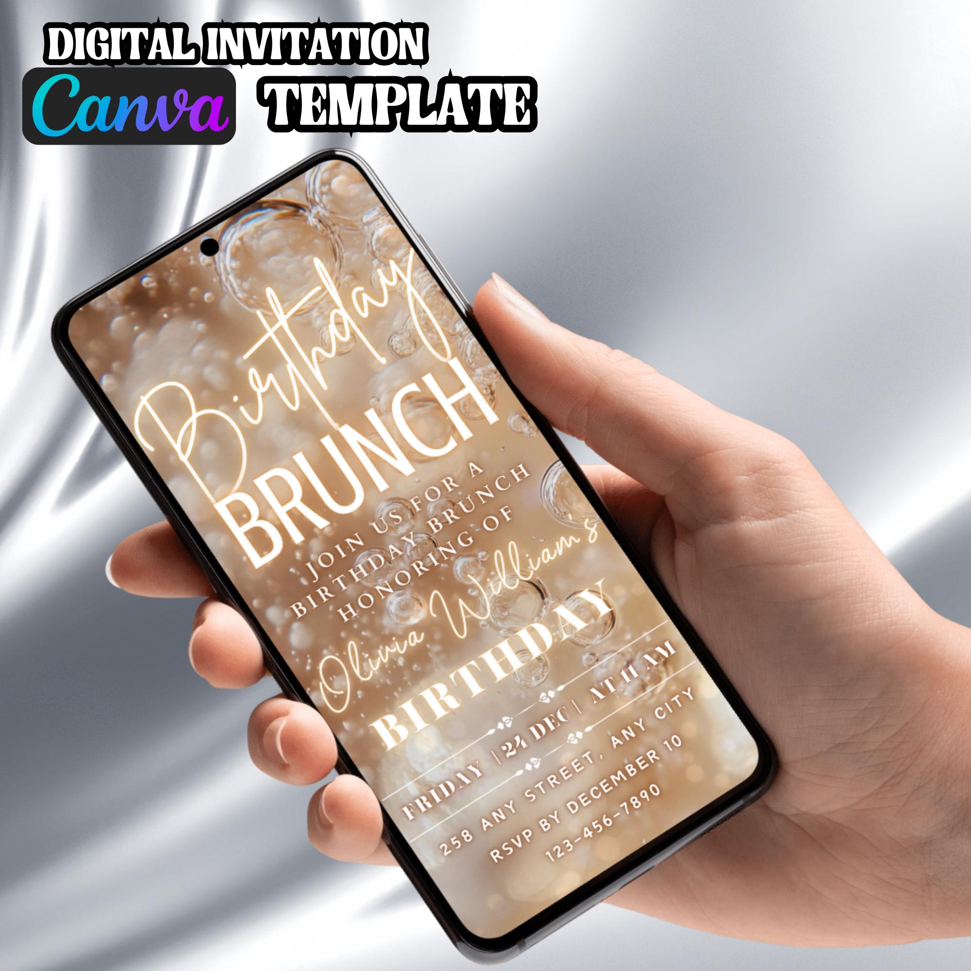 Elegant Animated Brunch Video Invitation, Gold & Bronze Text, Sparkling ...