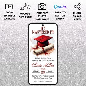 Digital Red Grad Party Invitation | Animated College Graduation Ecard ...