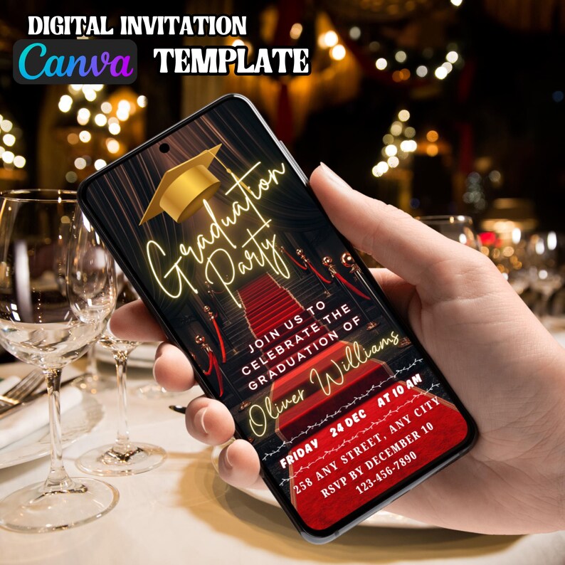 Luxe Graduation Party Invite | Hollywood Gala Style | VIP Red Carpet ...