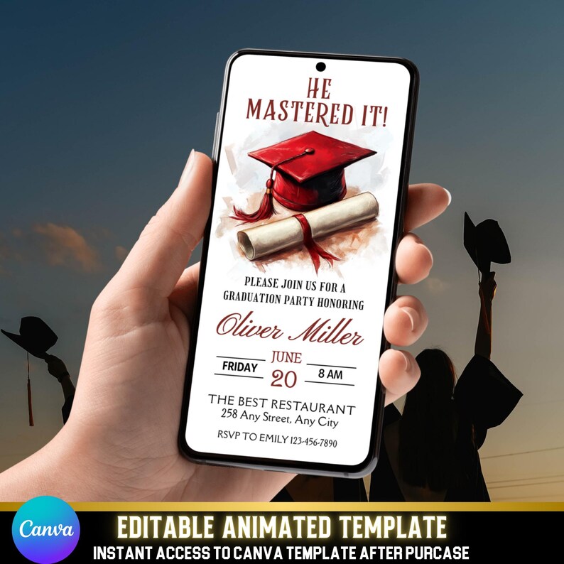 Digital Red Grad Party Invitation | Animated College Graduation Ecard ...