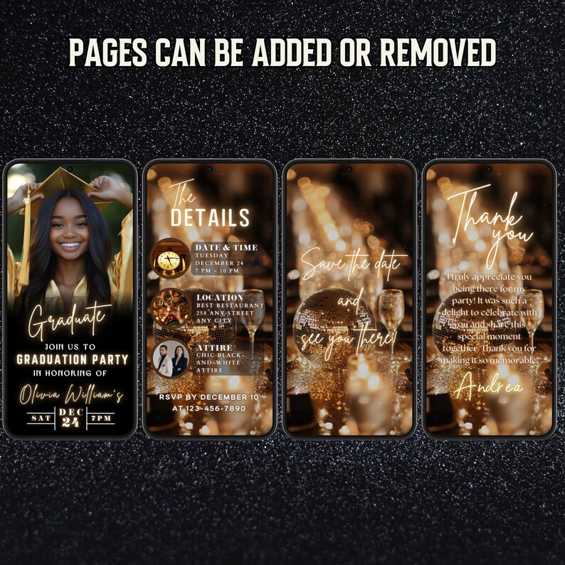 Animated Graduation Party Invitation | Gold & Black, Canva Template ...