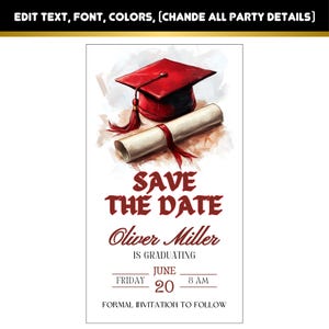 Elegant Graduation Evite | Red Cap & Diploma With Red Ribbon | Animated ...