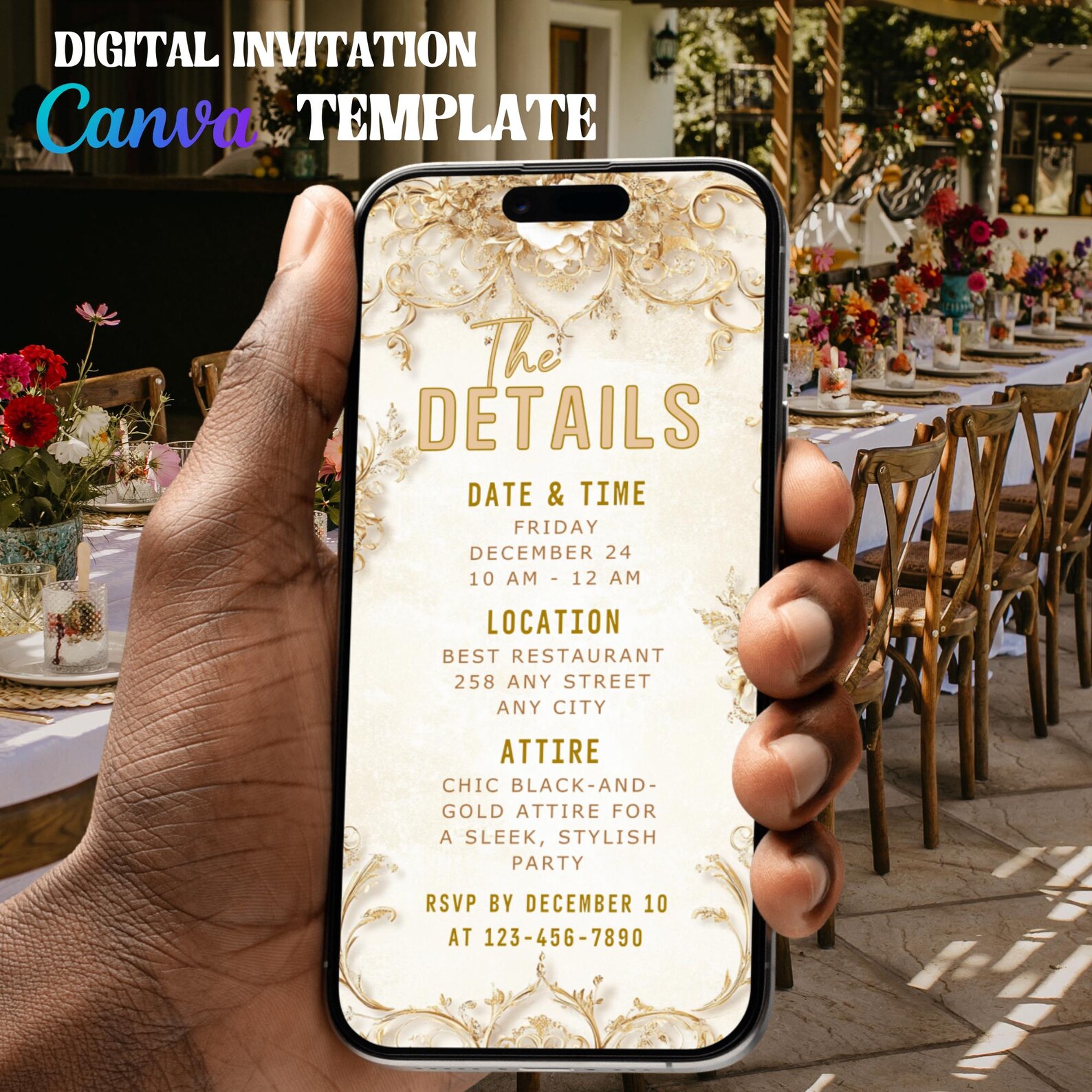 Animated Birthday Dinner Invitation, Gold Envelope With Elegant Frame ...