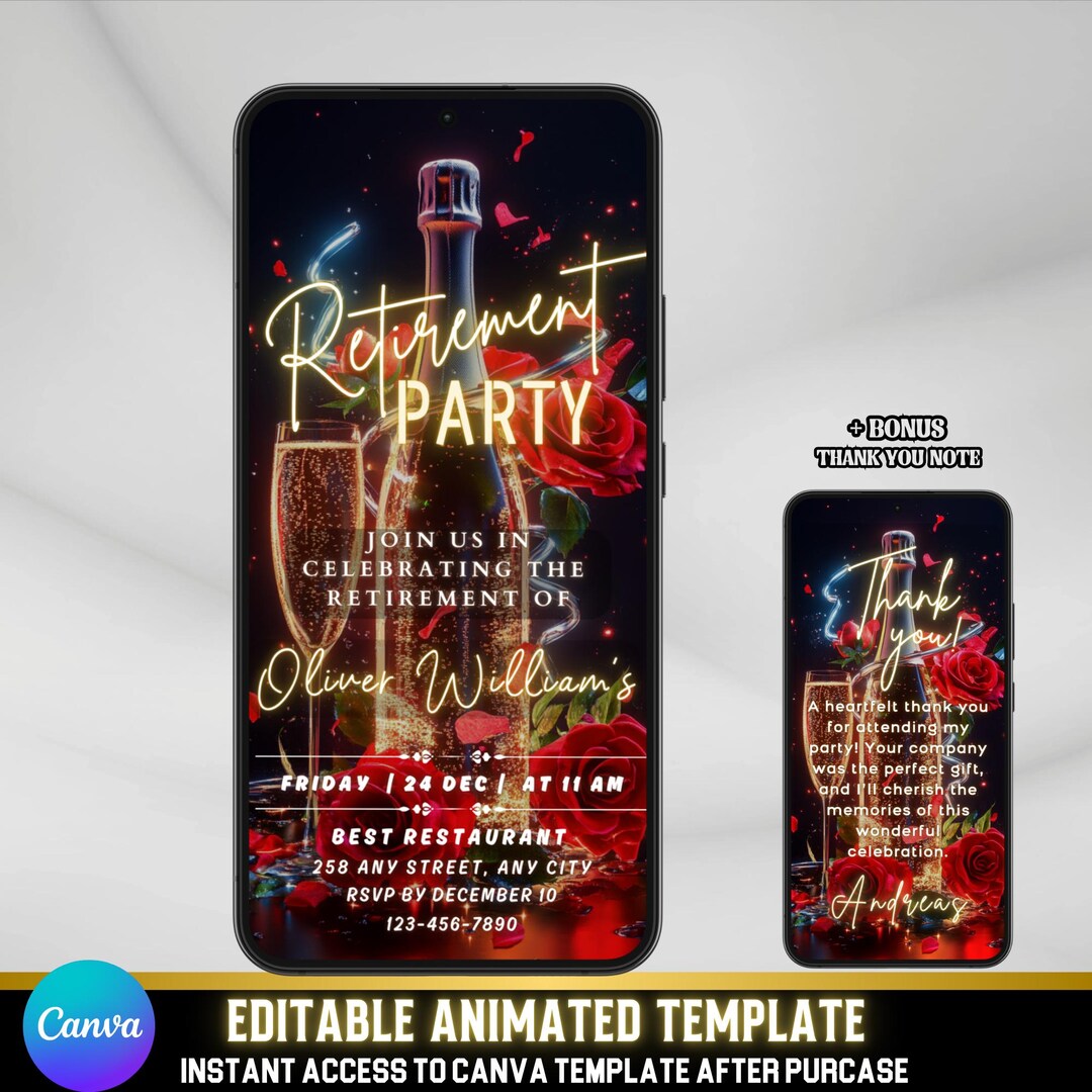 Digital Retirement Invitation | Animated Champagne Party Invite ...