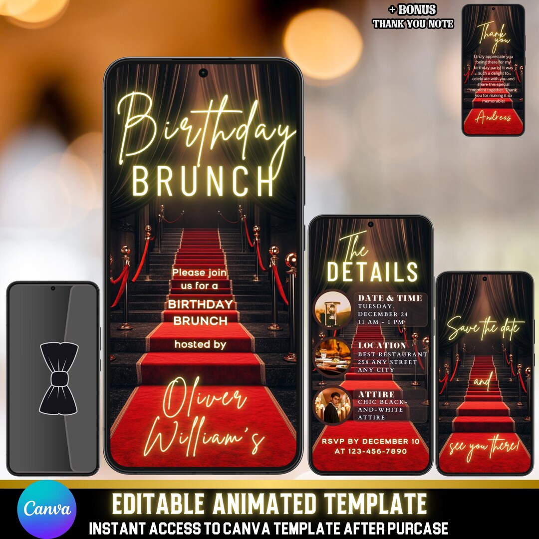 VIP Birthday Brunch Invitation | Red Carpet Animated Invite | Exclusive ...
