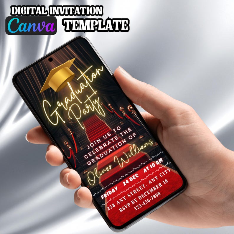 Luxe Graduation Party Invite | Hollywood Gala Style | VIP Red Carpet ...