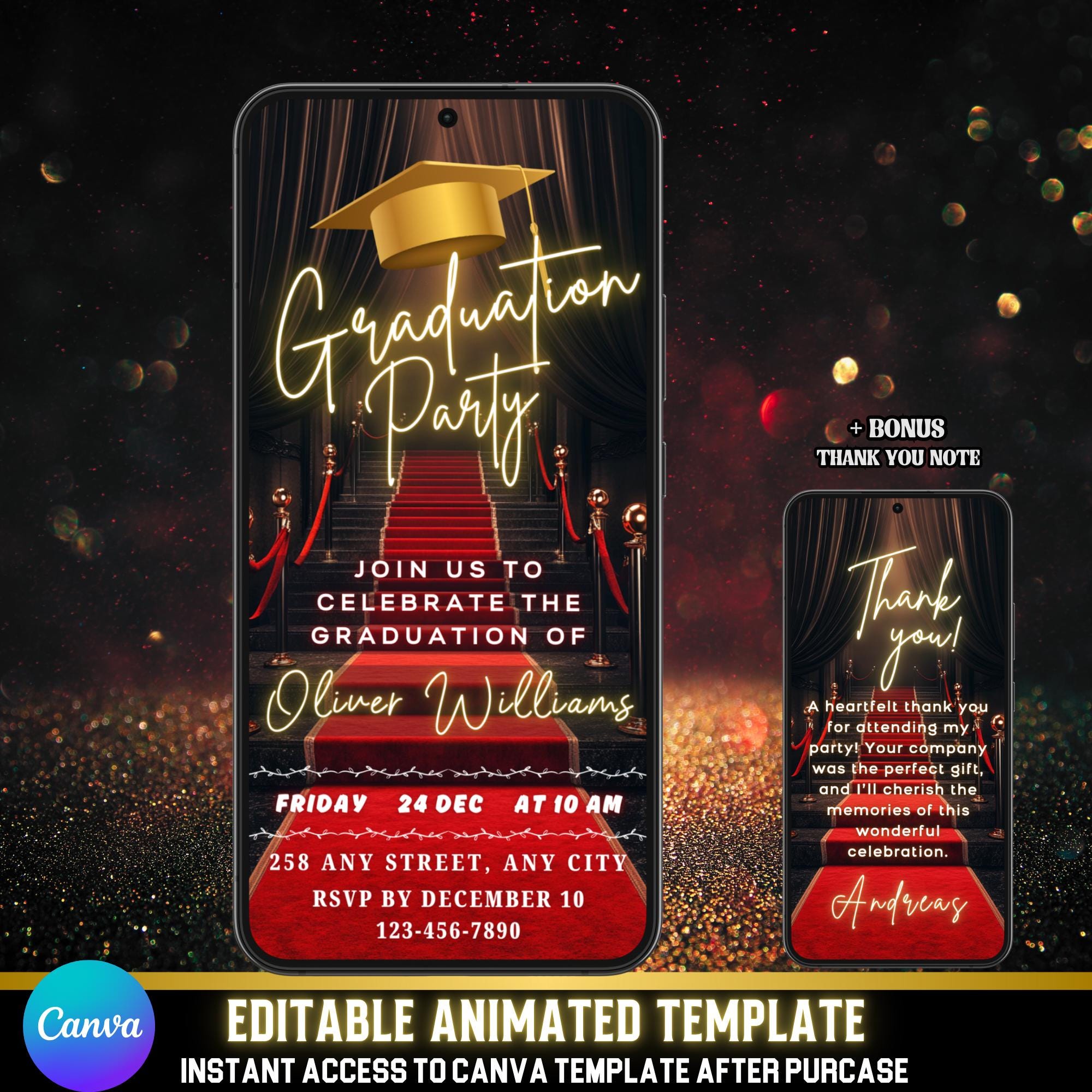 Luxe Graduation Party Invite | Hollywood Gala Style | VIP Red Carpet ...